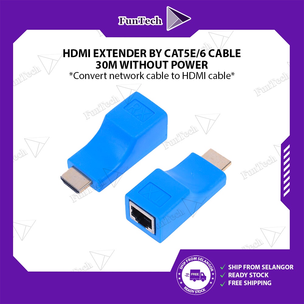 FunTech 1080P HDMI Extender RJ45 Ports to HDMI Extension Over CAT 5e ...