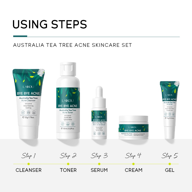 LAIKOU Australia Tea Tree Acne 5pcs Skincare Set Purify Pores Oil-Water Balance Repair Acne Skin ...