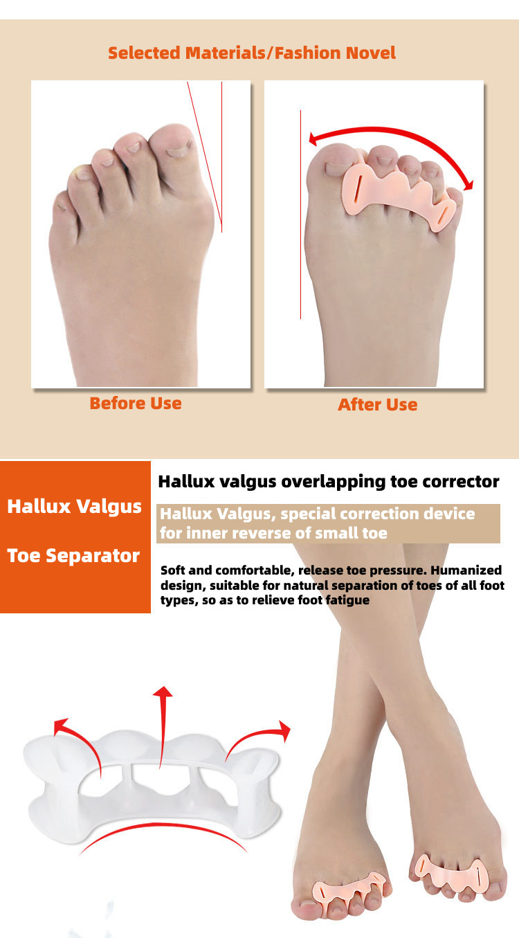 1Pair Hard Silicone Toe Finger Separator 3 Hole Hallux Valgus ...