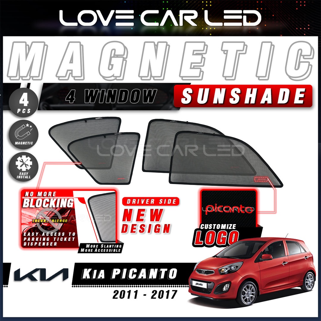 4Pcs KIA PICANTO 2011-2016 Magnetic Sunshade Curve Window Shape Window ...