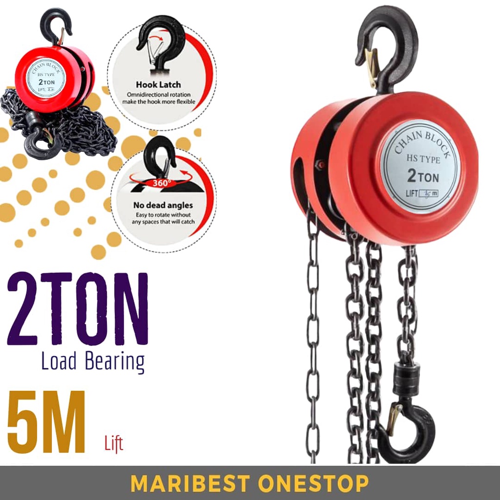 2Ton Heavy Duty Chain Block Lifting 5 Meter HS-type Chain Hoist Rantai ...