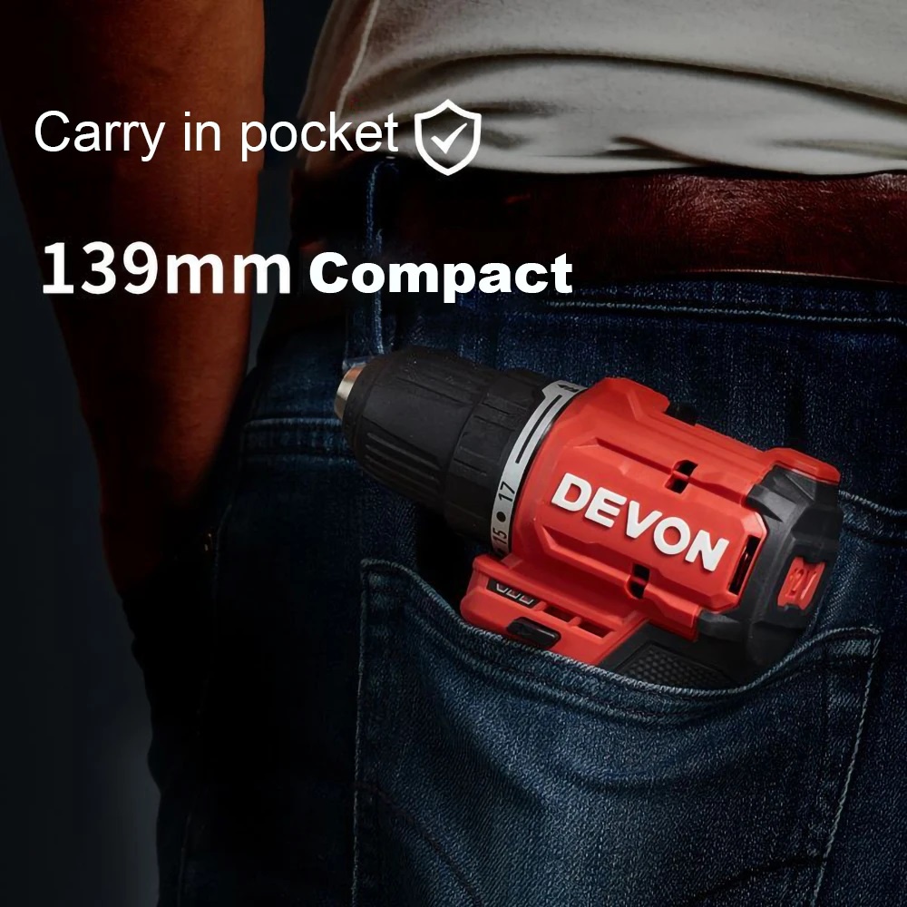 DEVON 12V 50Nm Cordless Drill Driver 5208-Li-12 Dual Speed Brushless ...