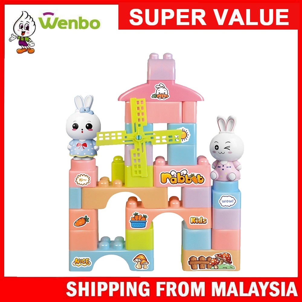 Wenbo [Toy] Cute Bunny Building Blocks Plastic Architecture Creative ...