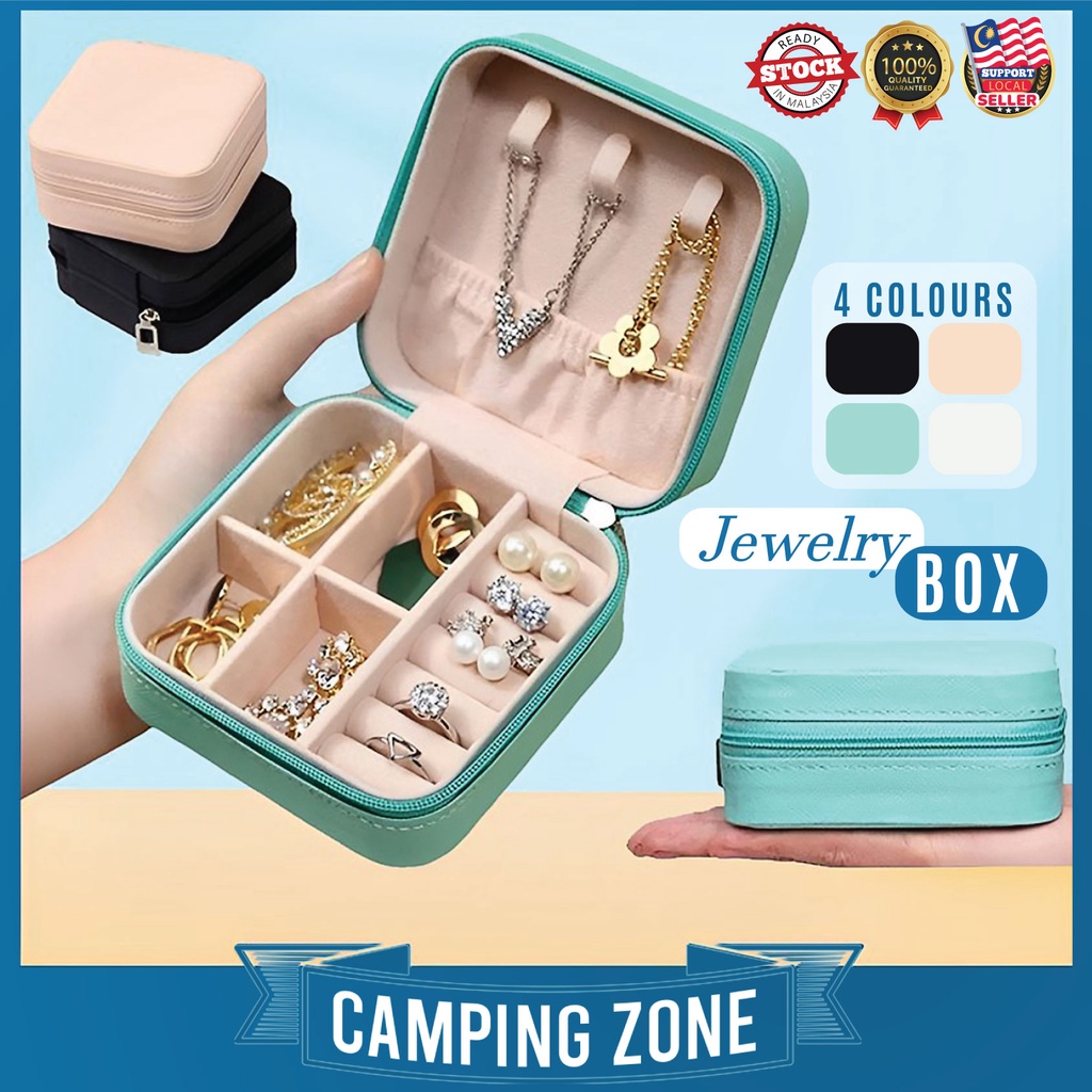 PORTABLE TRAVEL MINI JEWELRY ORGANIZER CASE STORAGE BOX WITH ZIPPER FOR ...