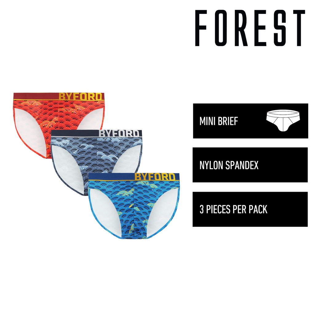 (3 Pcs) Byford Mens Nylon Spandex Mini Brief Underwear Assorted Colour ...