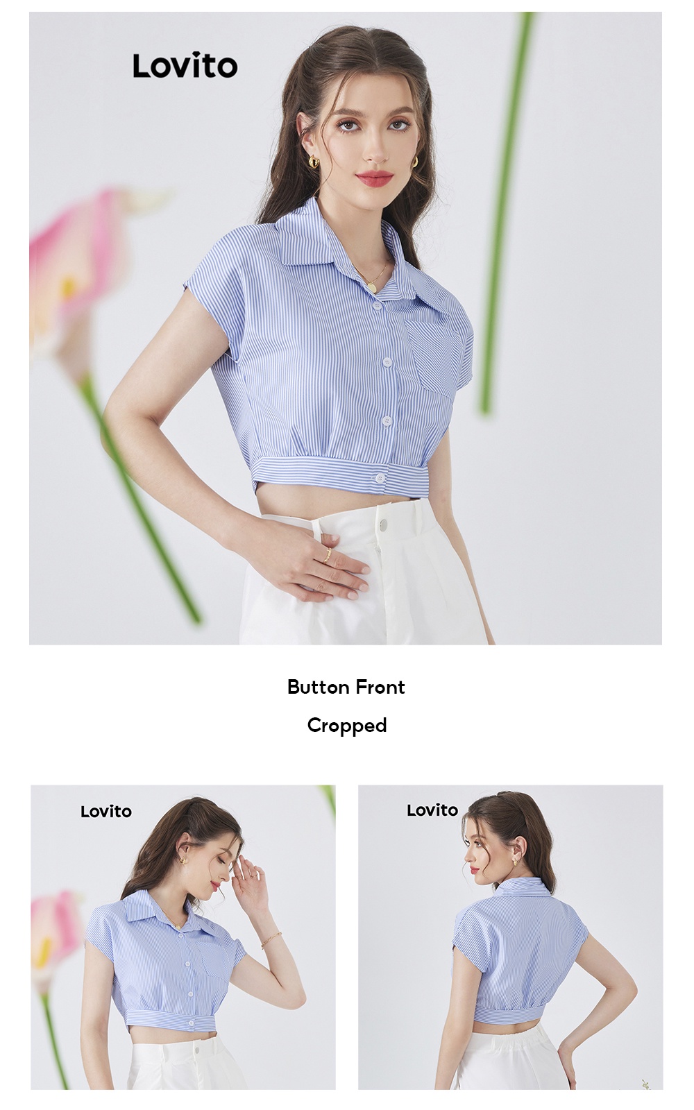 Lovito Casual Striped Button Front Pocket Collar Blouse for Women ...