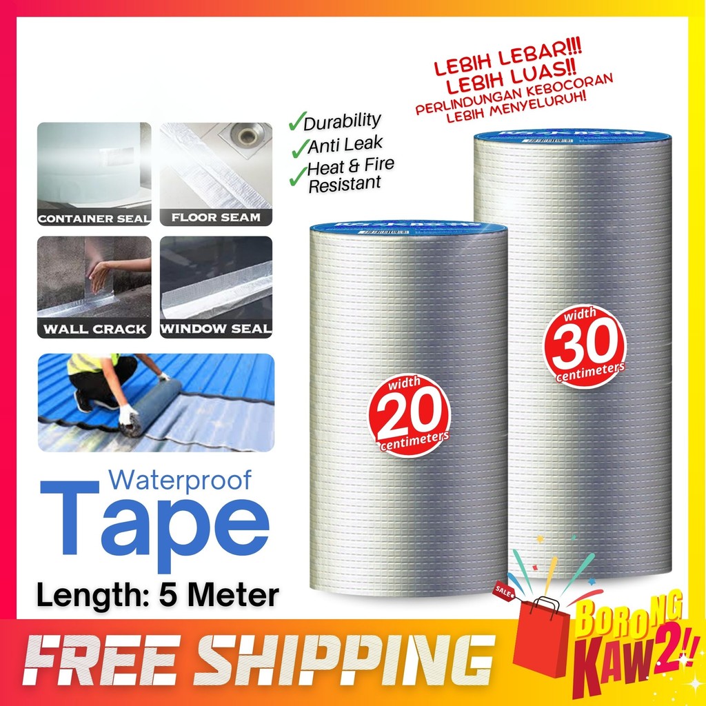 PRODIY 20 / 30 x 5M Butyl Tape Leaking Water Proof Tape Aluminium Foil ...