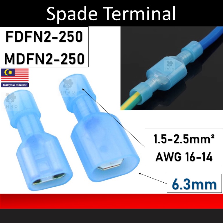 [10PCS] FDFN 2-250 MDFN 2-250 6.3mm Male Female Spade Terminal Wire Crimp Pressed Terminals ...