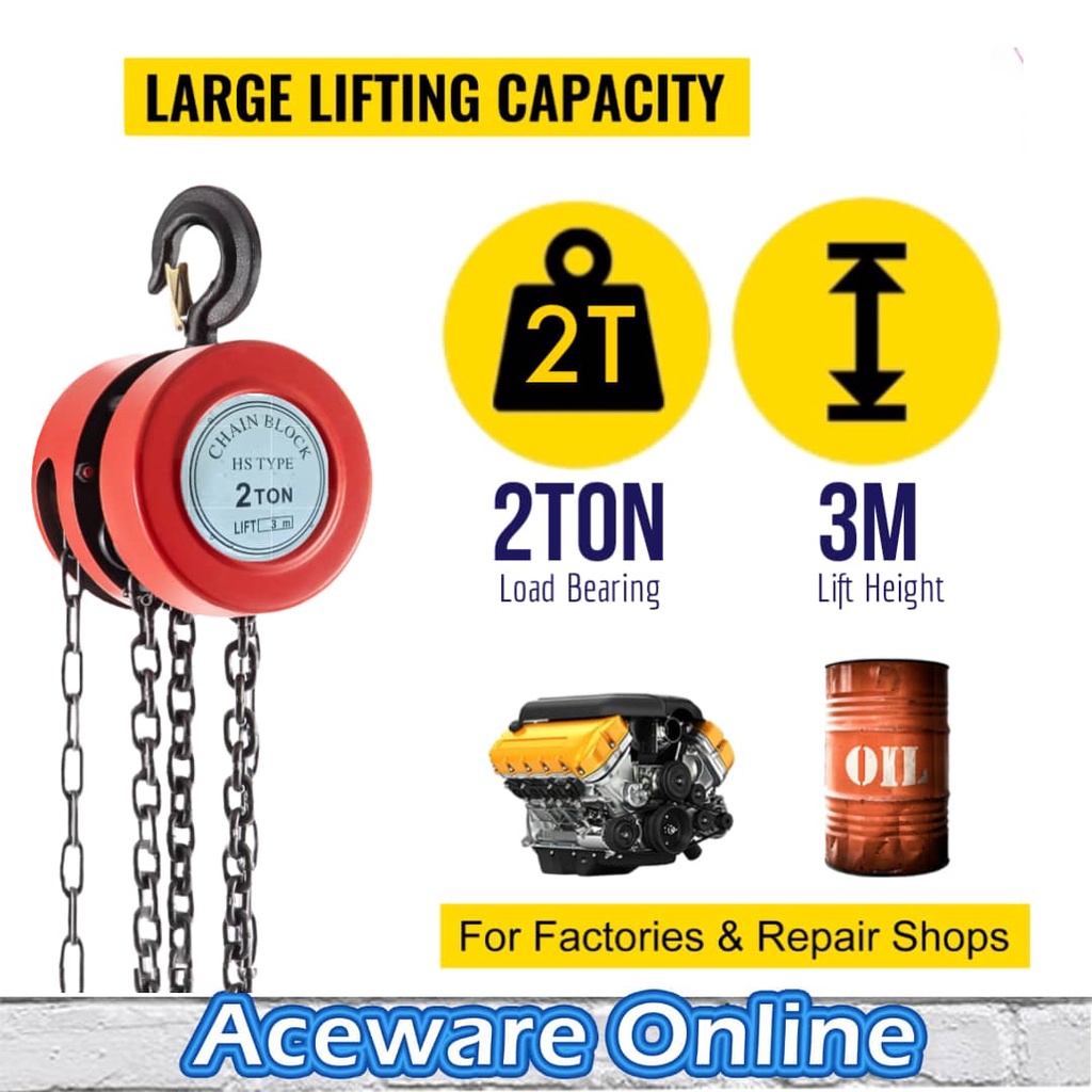 2Ton Heavy Duty Chain Block Lifting 3 Meter HS-type Chain Hoist Rantai ...