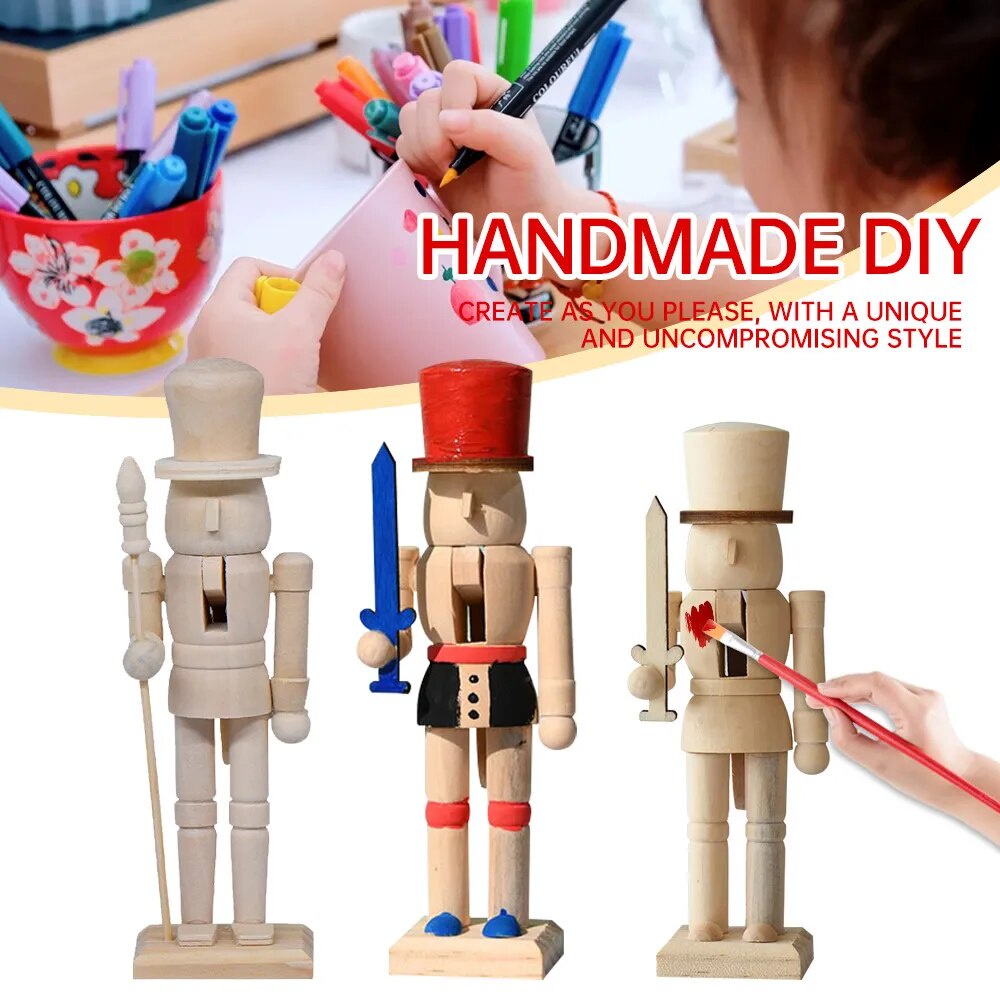 Christmas Decoration Children DIY Painted Wooden Nutcracker Puppet ...