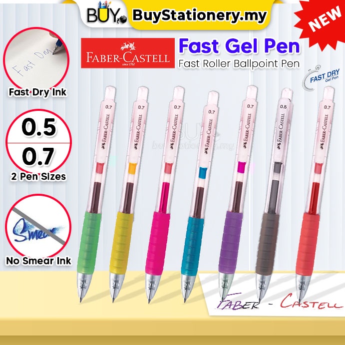 Faber Castell Pen Fast Gel Colour Fast Dry Ink 0.5 0.7 Black Blue ...