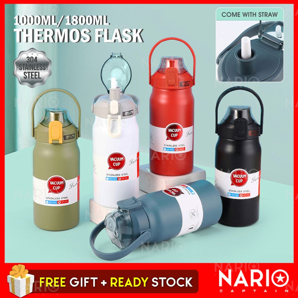 NARIO 1000ML/1800ML Insulated Water Stainless Steel Bottle Vacuum Flask Thermos Flask Hot Cold ...