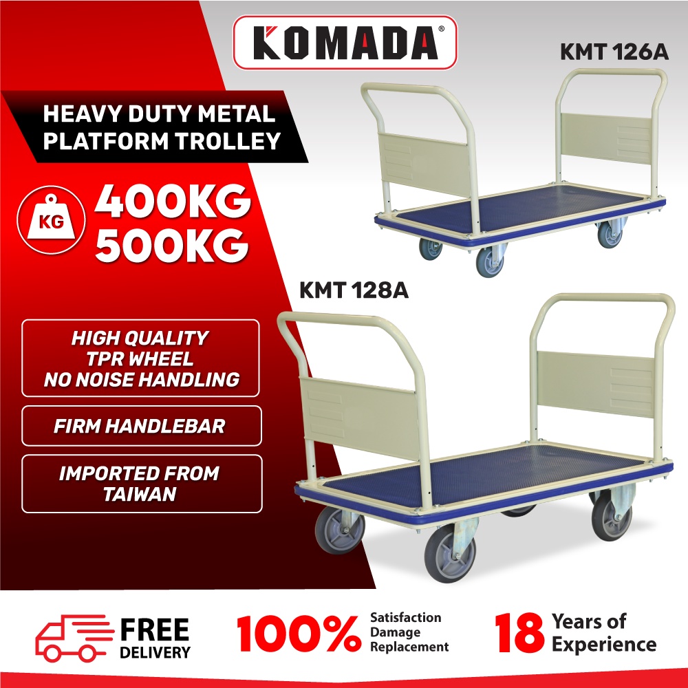 KOMADA™ 400/500KG 2 Fixed Handle Platform Trolley Flatbed Trolley Heavy ...