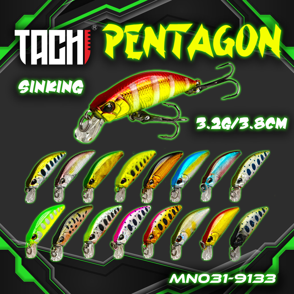 TACHI Pentagon Sinking Minnow 3.8cm/3.2g Gewang Fishing Lure Hard Bait ...