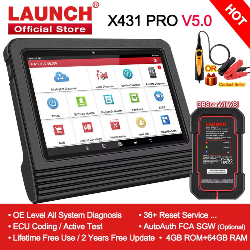 LAUNCH X431 PRO V5.0 Car Diagnostic 8"inch Auto OBD2 Scanner CAN FD/ DOIP SGW All System 37 ...