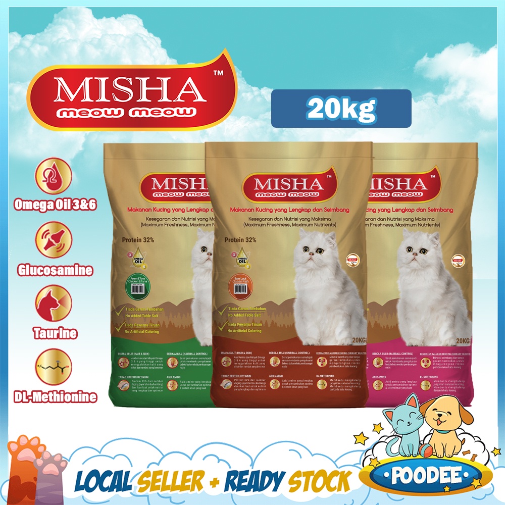 POODEE MISHA CAT FOOD 20kg Dry Cat Food Makanan Kucing Murah Makanan ...