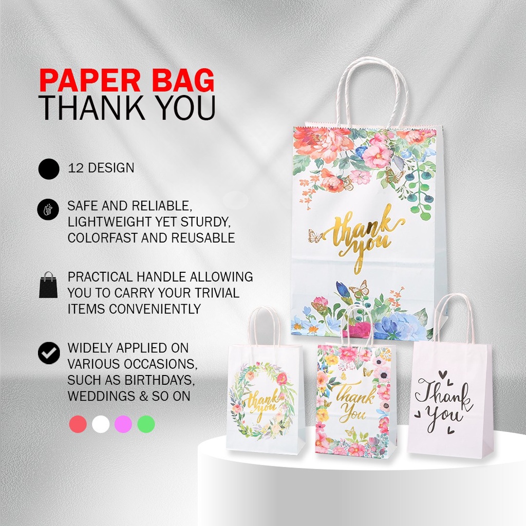 1pcs Handle Paper Bag Wedding Party Beg Pattern Kraft Paper Bag THANK ...