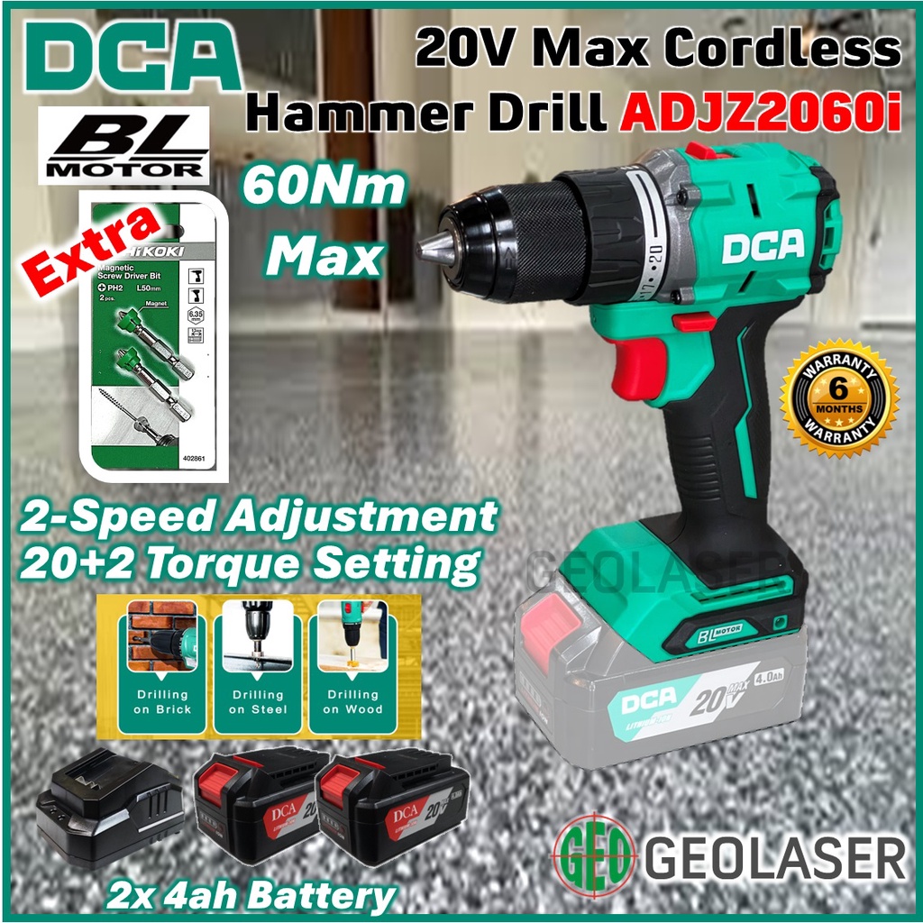 DCA 20V Brushless Cordless 60Nm Powerful Hammer Drill Driver with 13mm ...