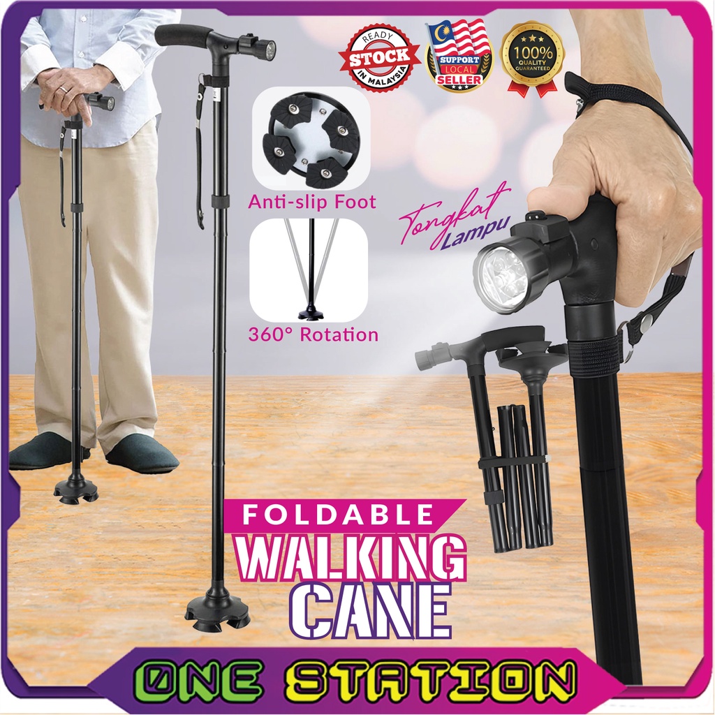 Foldable Walking Cane with LED Light Adjustable Walking Aid Hiking ...