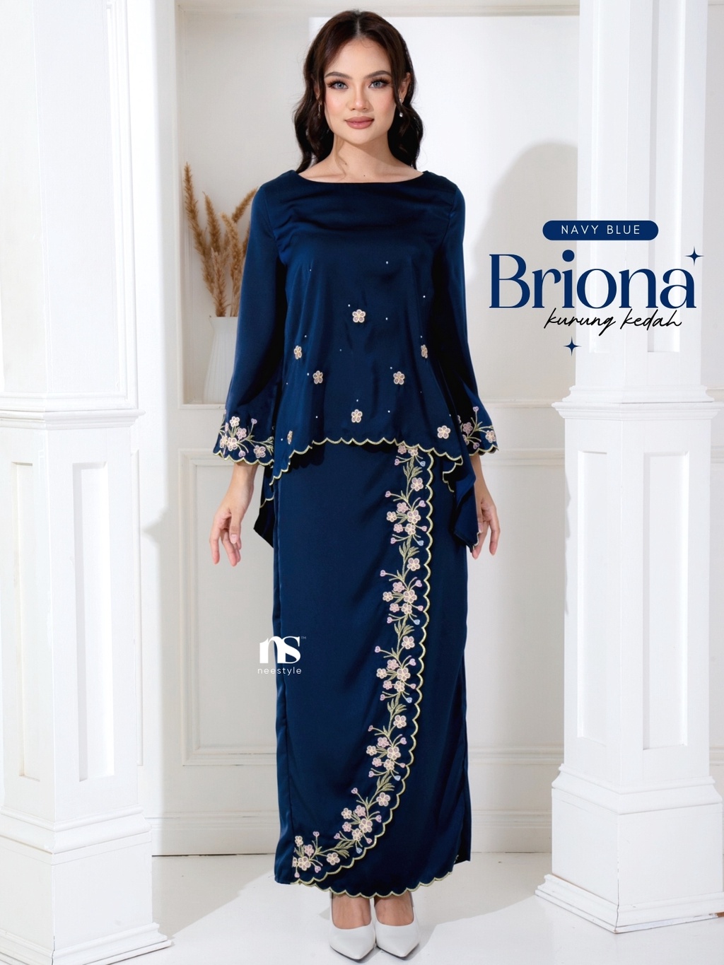 [NEESTYLE] BRIONA • Baju Raya 2024 Baju Kurung Kedah Satin Silk Sulam ...