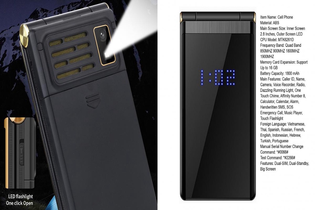 1 Set M2 Handphone Flip Celular Dual-SIM Dual-Standby Large Screen Long ...