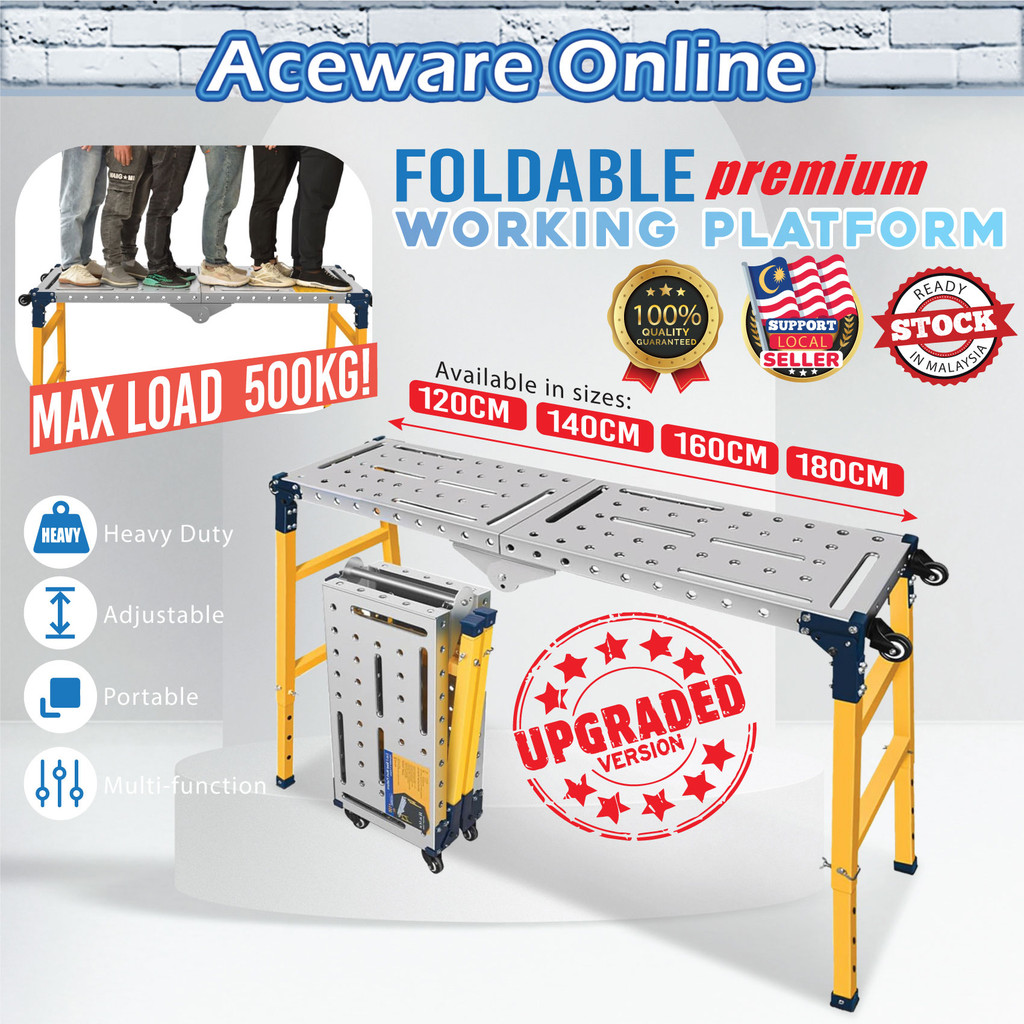 PREMIUM Working Platform Foldable 4 Casters Stool Work Bench Folding ...