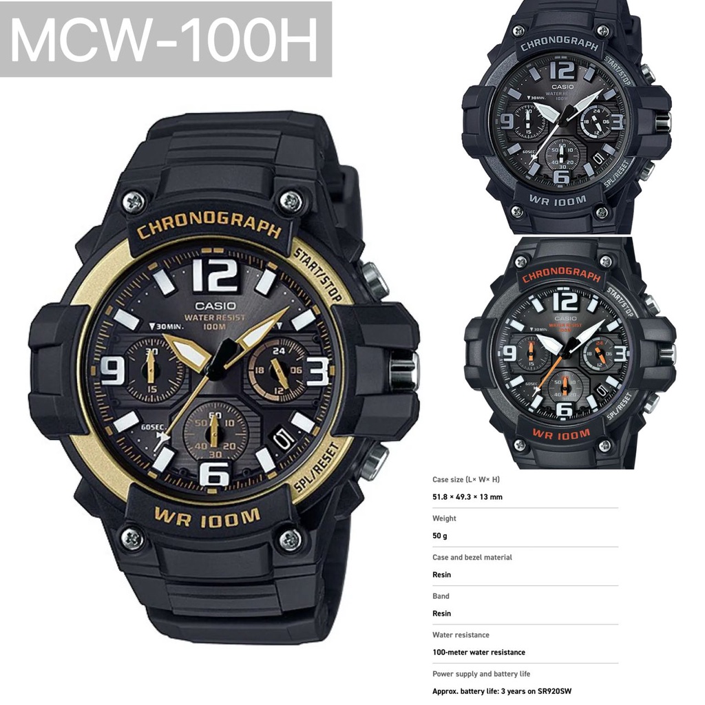 [ OFFICIAL CASIO WARRANTY ] CASIO MCW-100H SERIES CHONOGRAPH SPORTY MEN ...