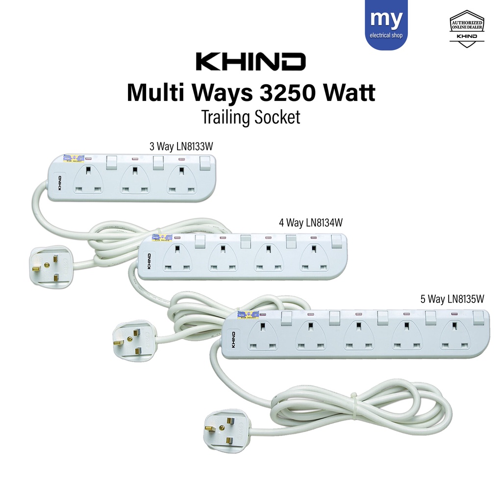 Khind Multi Ways Trailing Socket Ln8133w Ln8134w Ln8135w Extension Cord Ln8133 Ln8134 Ln8135