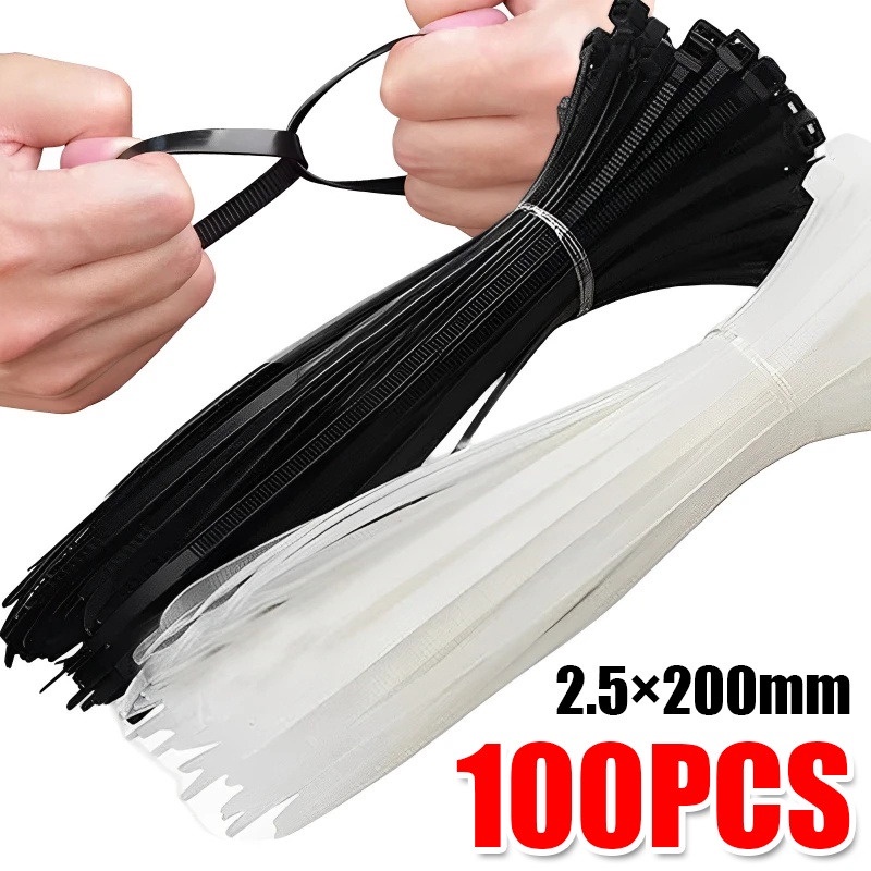 100pcs Hole Mount Nylon Cable Zip Ties / Self Locking Loop Wrap Bundle Tie Straps / Household ...