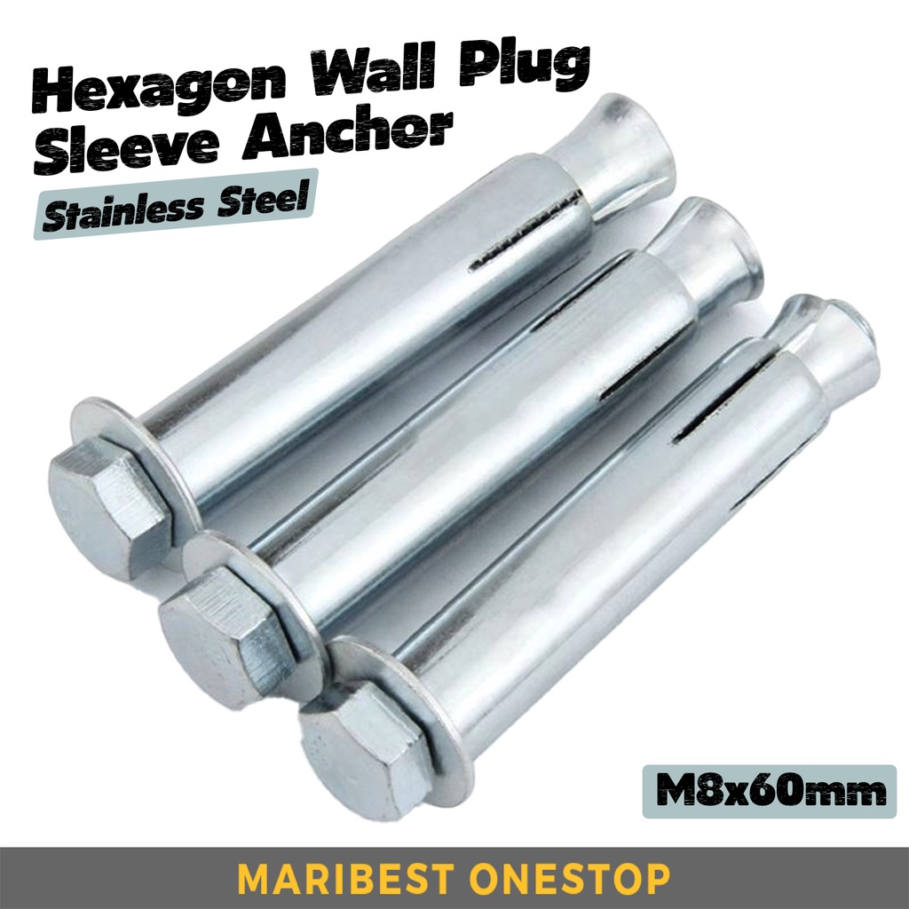 1PC M8x60mm Sleeve Anchor Wall Plug Besi Skru Dinding Simen Hexagon ...