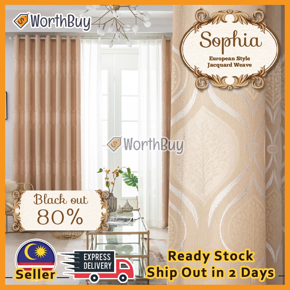 [1PC] Worthbuy 80% Blackout Sophia Design Curtain Langsir Tingkap Tirai ...