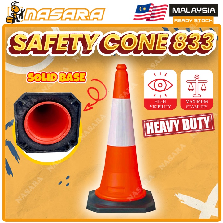 Nasara 75cm / 30" Portable Reflective Heavy Black Base Safety Cone ...
