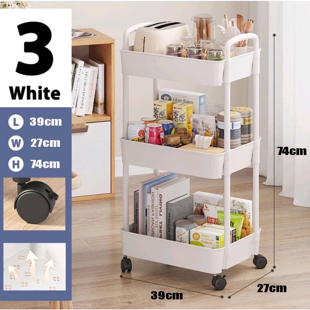 PATTERN Trolley Rack Storage 3 Tier Trolley Kitchen Rack With Wheel ...
