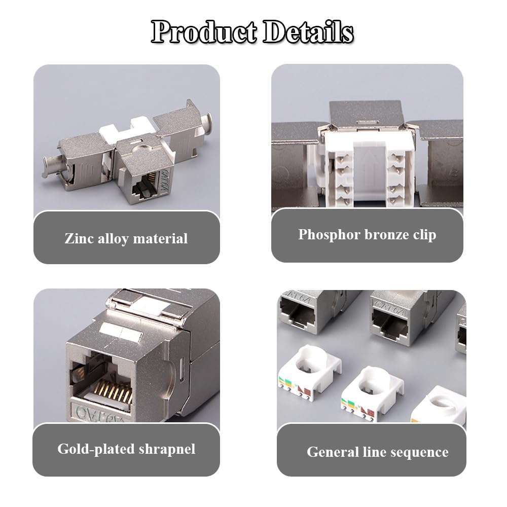 ZoeRax 1PCS Cat6a Cat7 Keystone Jack Cat7 RJ45 STP Tool-Less Type Zinc Alloy Module Jacks ...