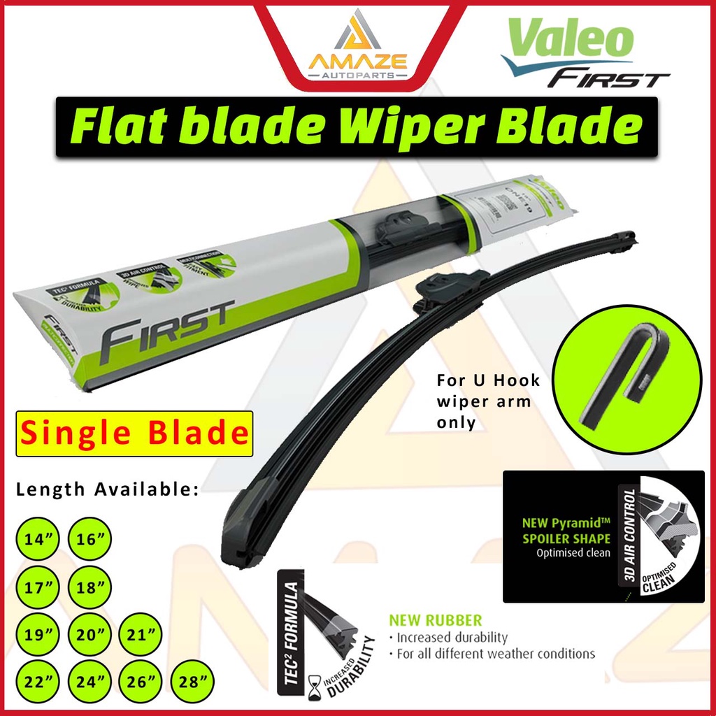 VALEO First Flat Blade Wiper Blade | Frameless | U / J Hook | Premium ...
