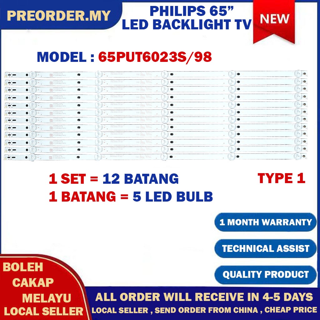 65PUT6023S/98 PHILIPS 65" LED TV BACKLIGHT(LAMPU TV) PHILIPS 65 INCH ...