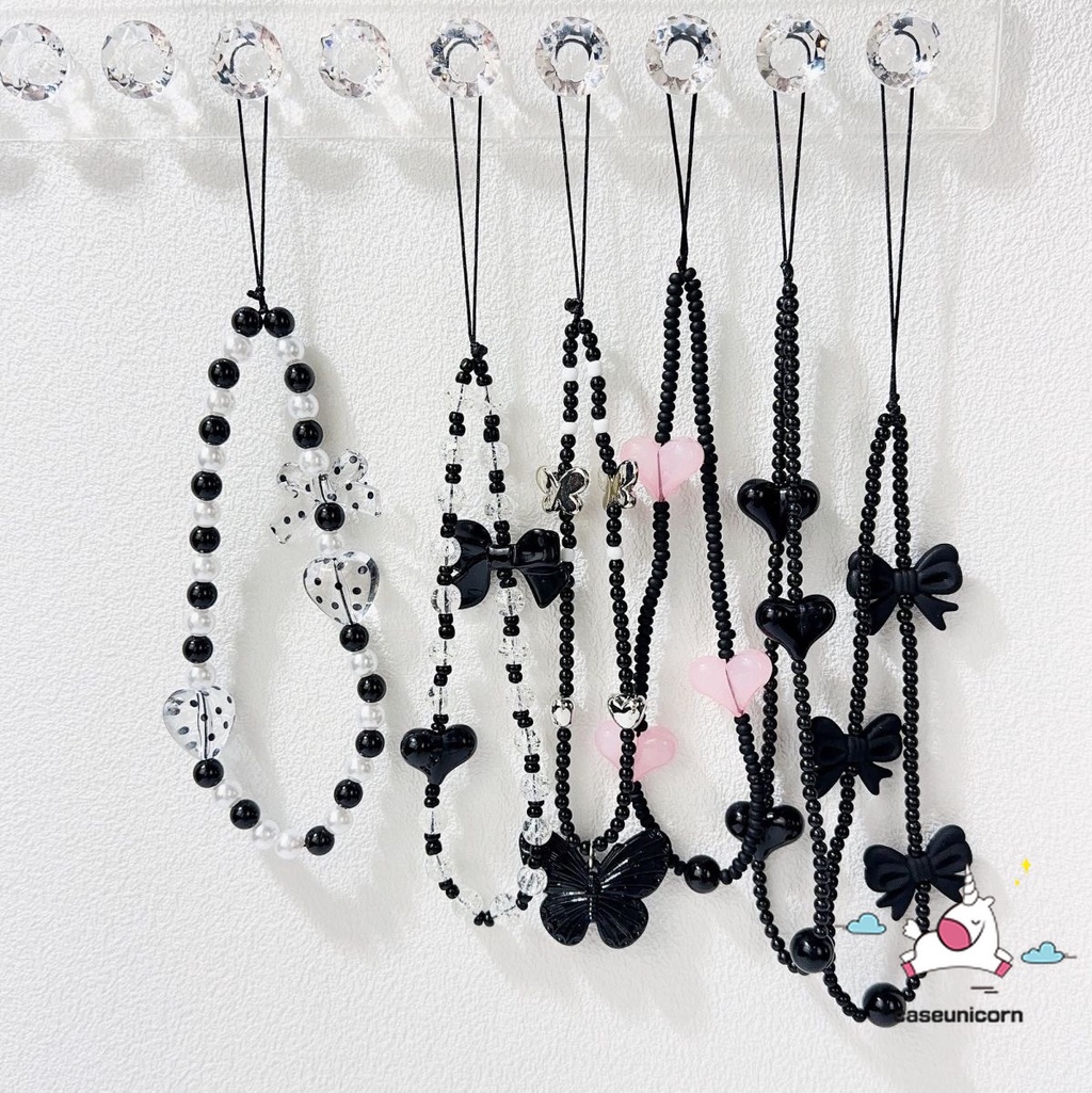 Korean Love Heart 3D Bowknot Butterfly Phone Chain Acrylic Beaded ...