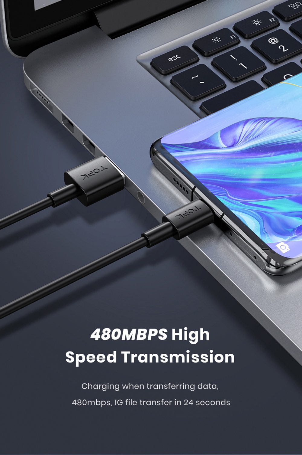 TOPK 1M USB A To Type C Cable 3A Fast Fast Charge Data Cable for ...