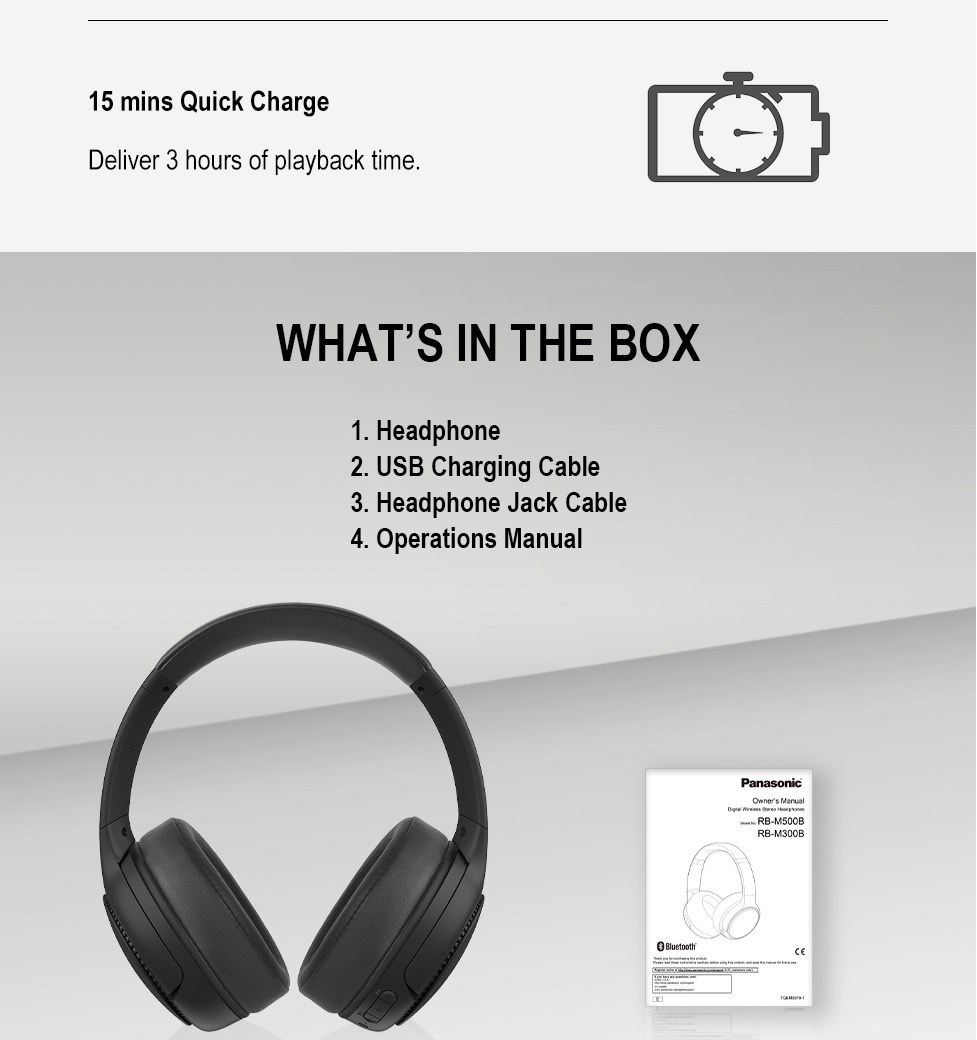 PANASONIC Wireless Headphone Deep Bass 30 Hours Playback Bluetooth ...