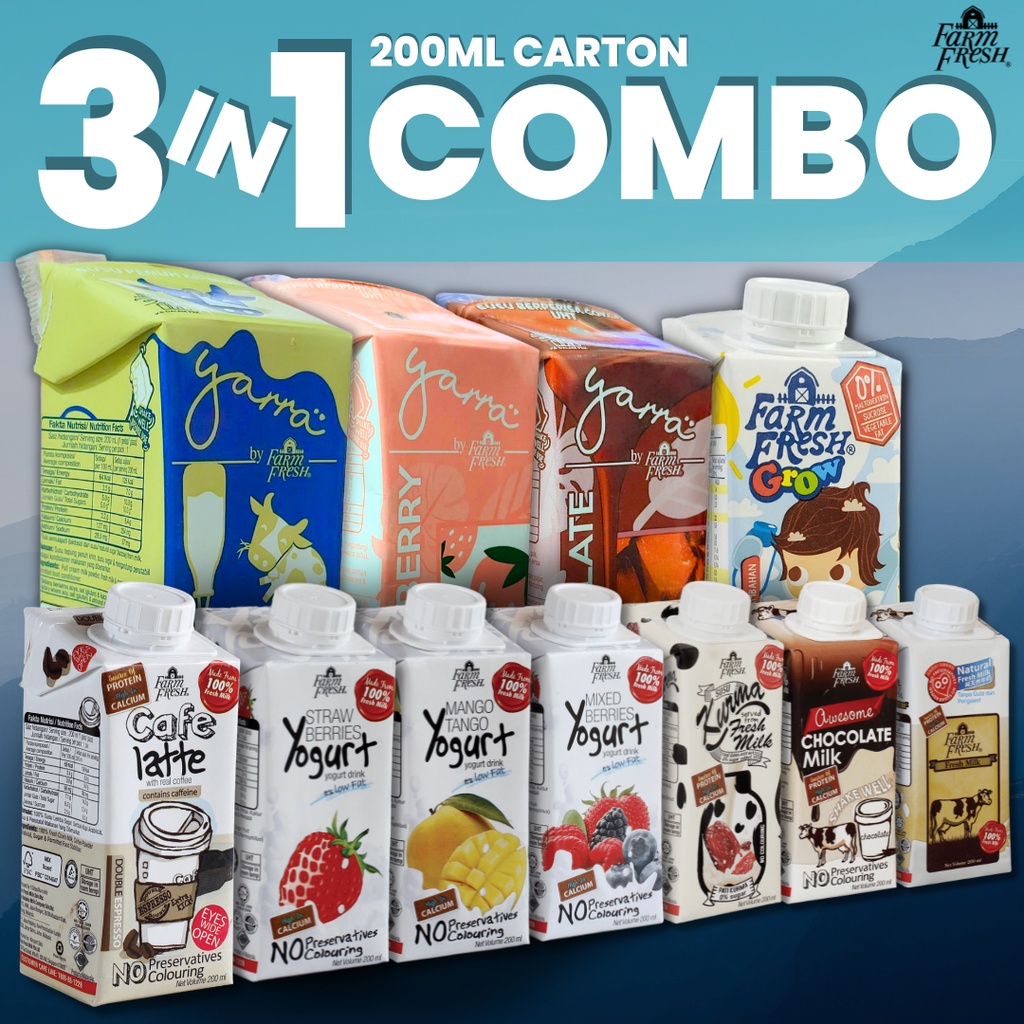 3-in-1 CARTON 200ML | 24pcs UHT 200ML by Farm Fresh | Shopee Malaysia