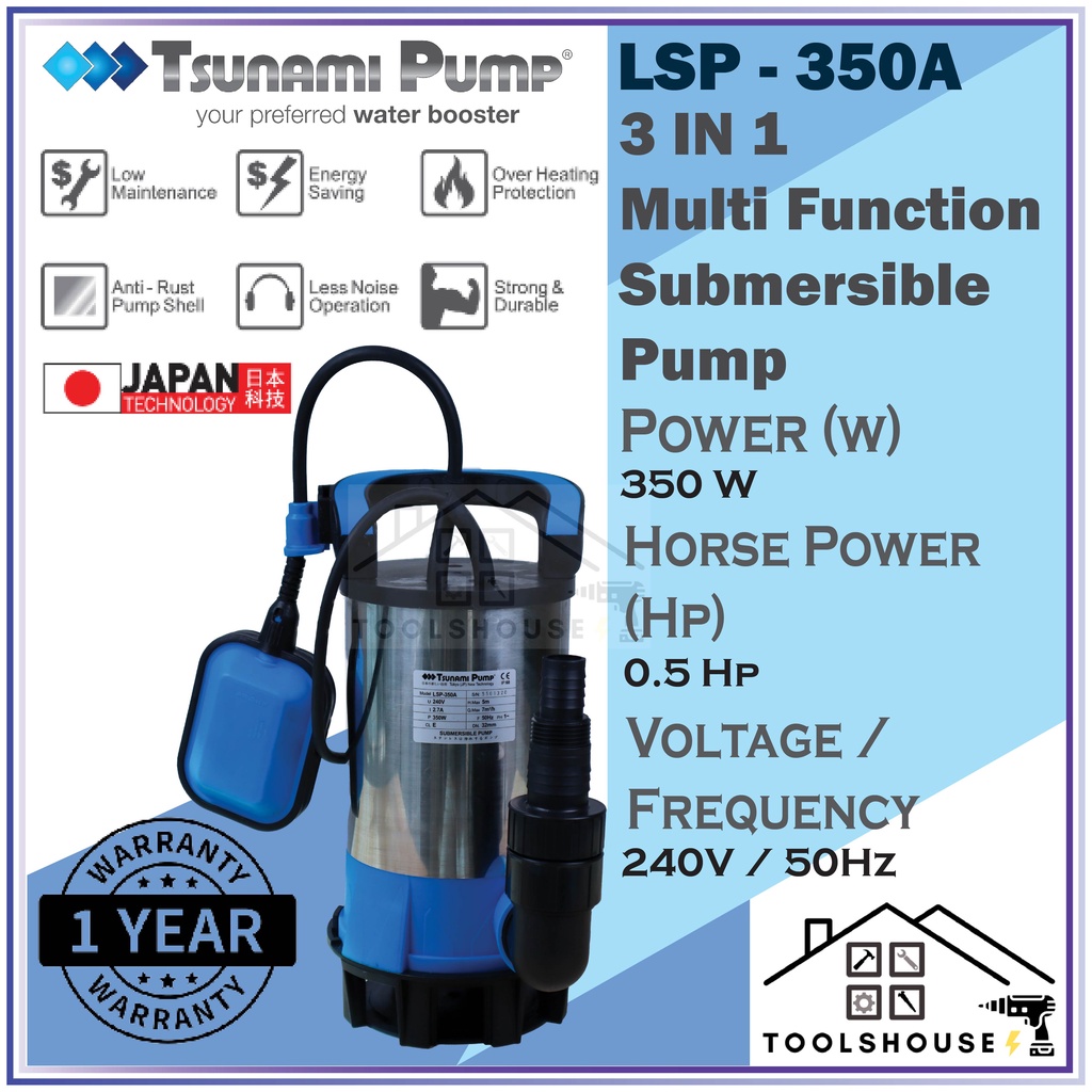 Tsunami 3in1 Multi Function Submersible Pump LSP350A / LSP750A Fish Pond Pump Pam Kolam Ikan ...