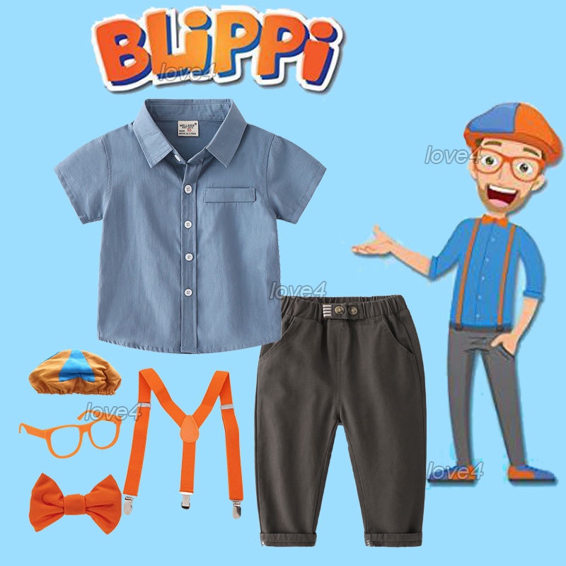 Blippi Glasses Hat Costume Dress Up Set Bowtie Suspenders Cosplay Long ...