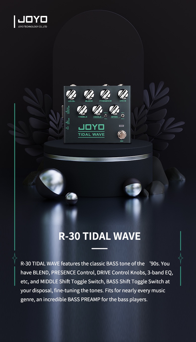 TIDAL WAVE by JOYO R-30: Bass Preamp Guitar Effect Pedal with 3-Band EQ ...