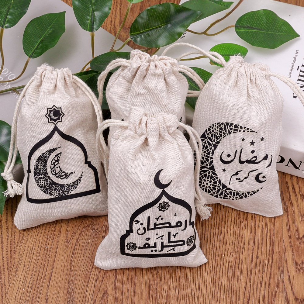 Eid Mubarak Kids Present Candy Storage Drawstring Bag Ramadan Moon Star ...