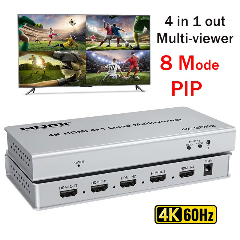 4k 60Hz HDMI Quad Multi Viewer Switch 4 in 1 out Support 8 Viewing ...