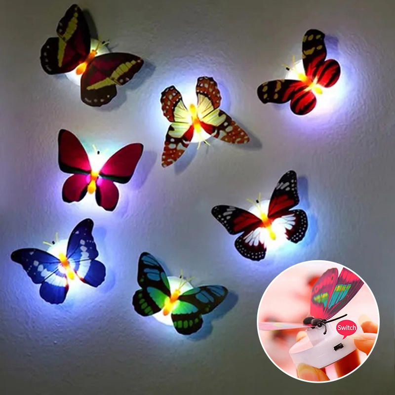 Butterfly Night Light Lampu Hiasan Small 3D Random Colorful Change LED ...