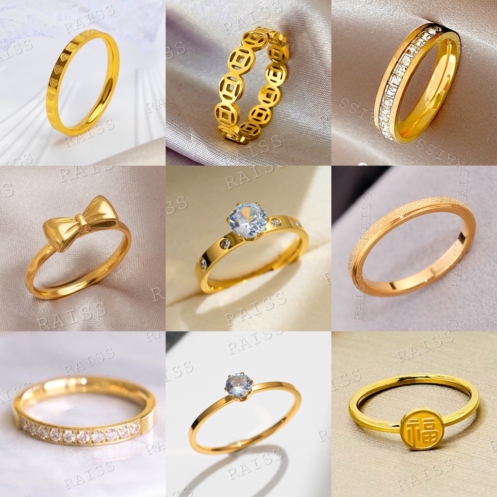 Korean 18k Gold Titanium Steel Ring Single Diamond Circle Couple Ring ...
