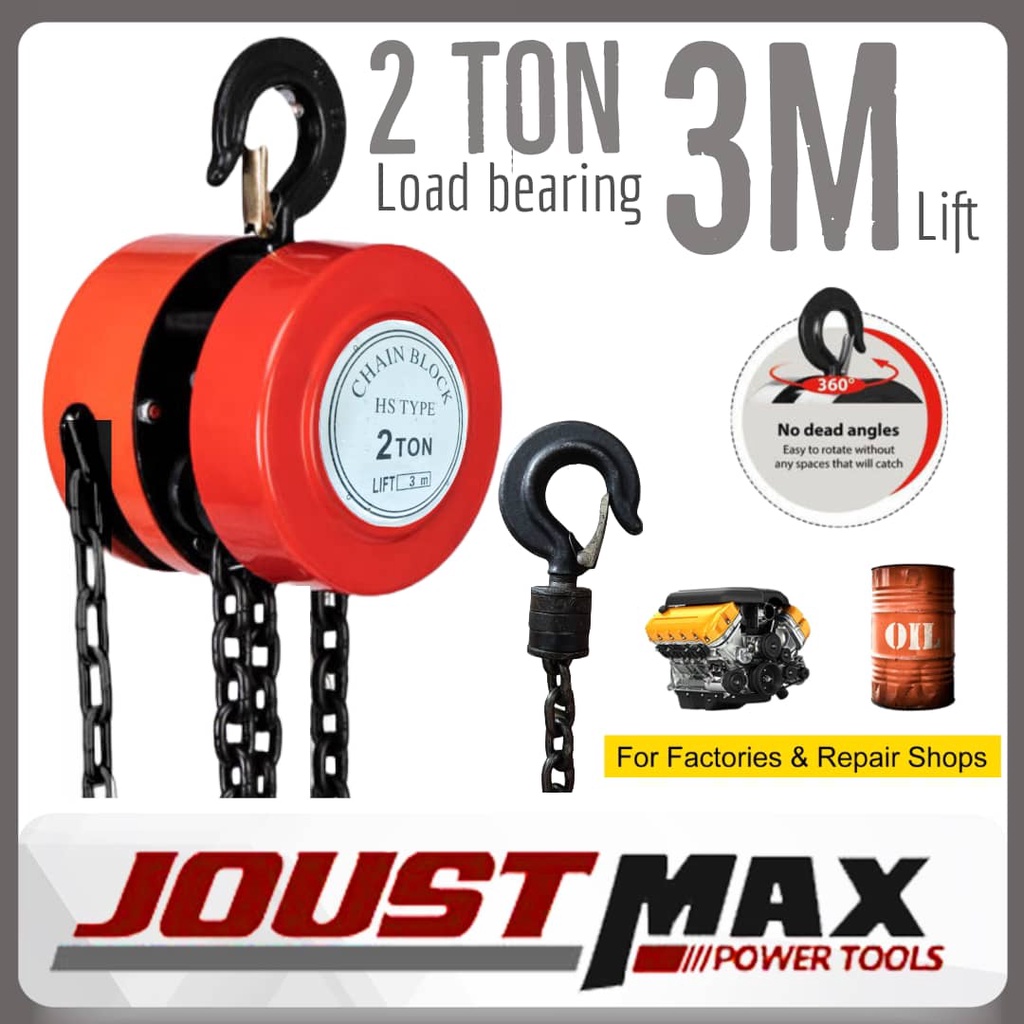 2Ton Heavy Duty Chain Block Lifting 3 Meter HS-type Chain Hoist Rantai ...