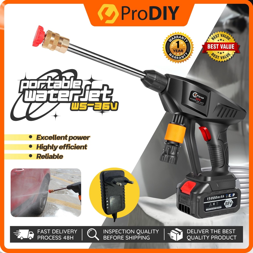 36V Wireless Water Jet High Pressure Washer Portable Car Wash Cleaning ...