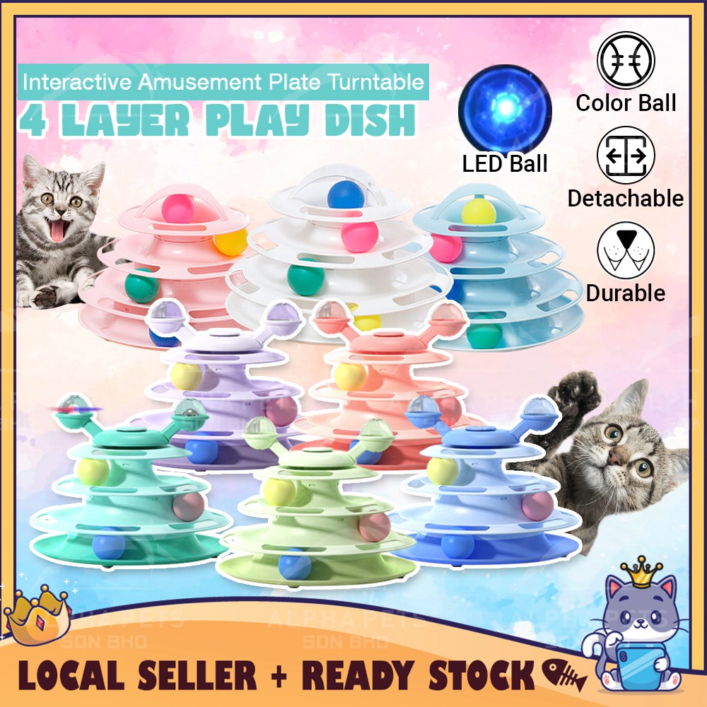 CATQUEEN Pets LED Ball Chasing Cat Tower Japanese Pastel Ball Track 4 ...